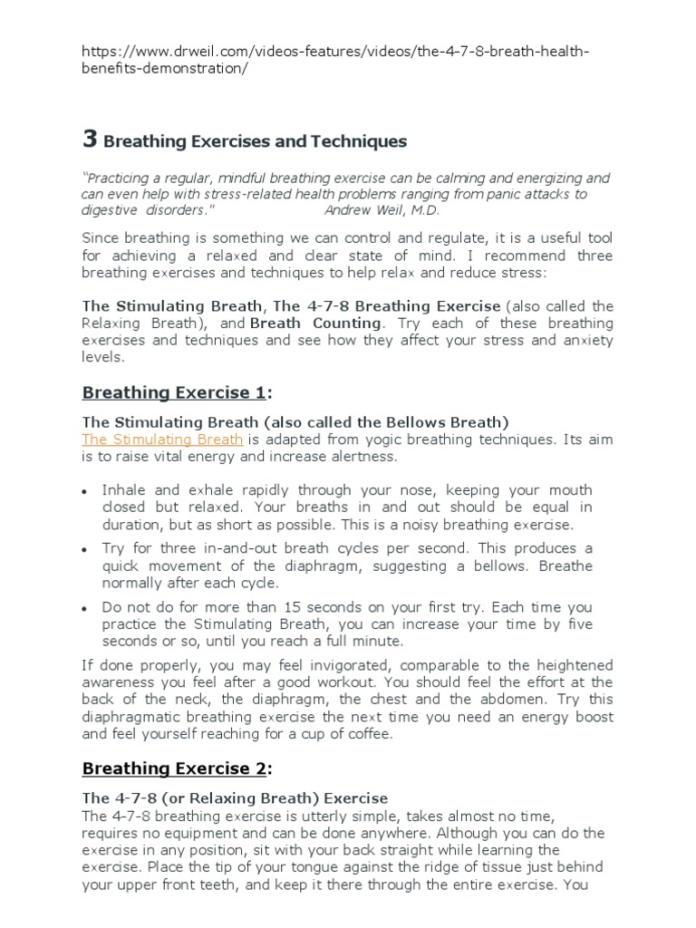 3 Breathing Exercises and Techniques | PDF | Breathing | Panic Attack