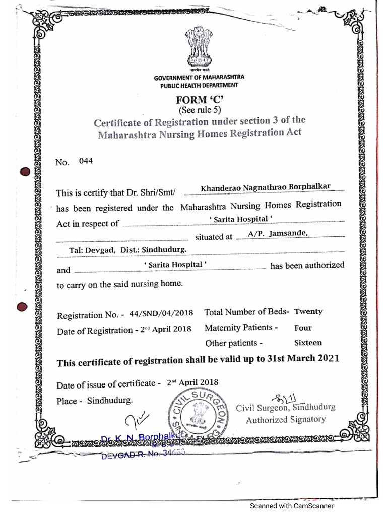 Hospital Registration Certificate | PDF