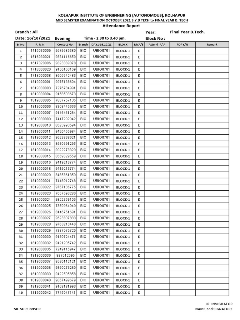 B.Tech Exam Attendance Report | PDF | Home & Garden