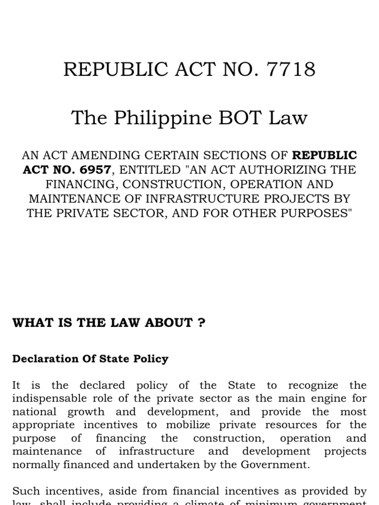 BOT Law (PPT) (2003 Version) | PDF