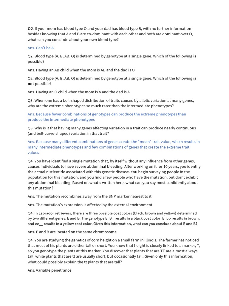 Genetics Quiz 3 | PDF | Phenotypic Trait | Genotype