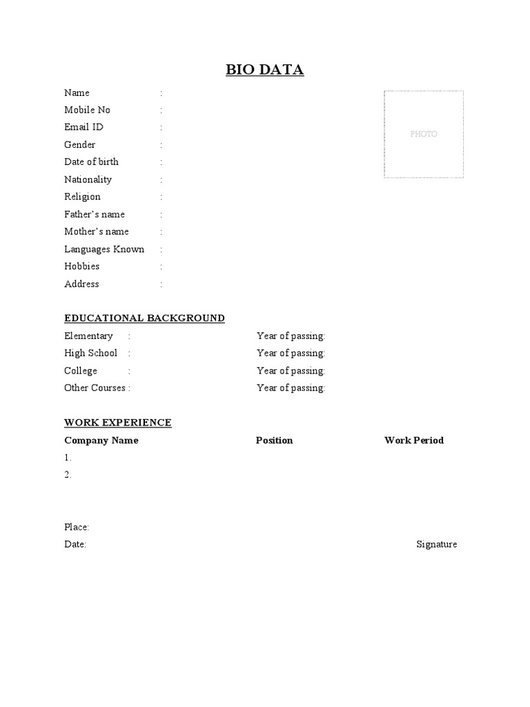Job Biodata Format | PDF