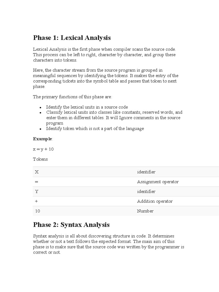 Phase 1: Lexical Analysis: Example | PDF | Parsing | Compiler