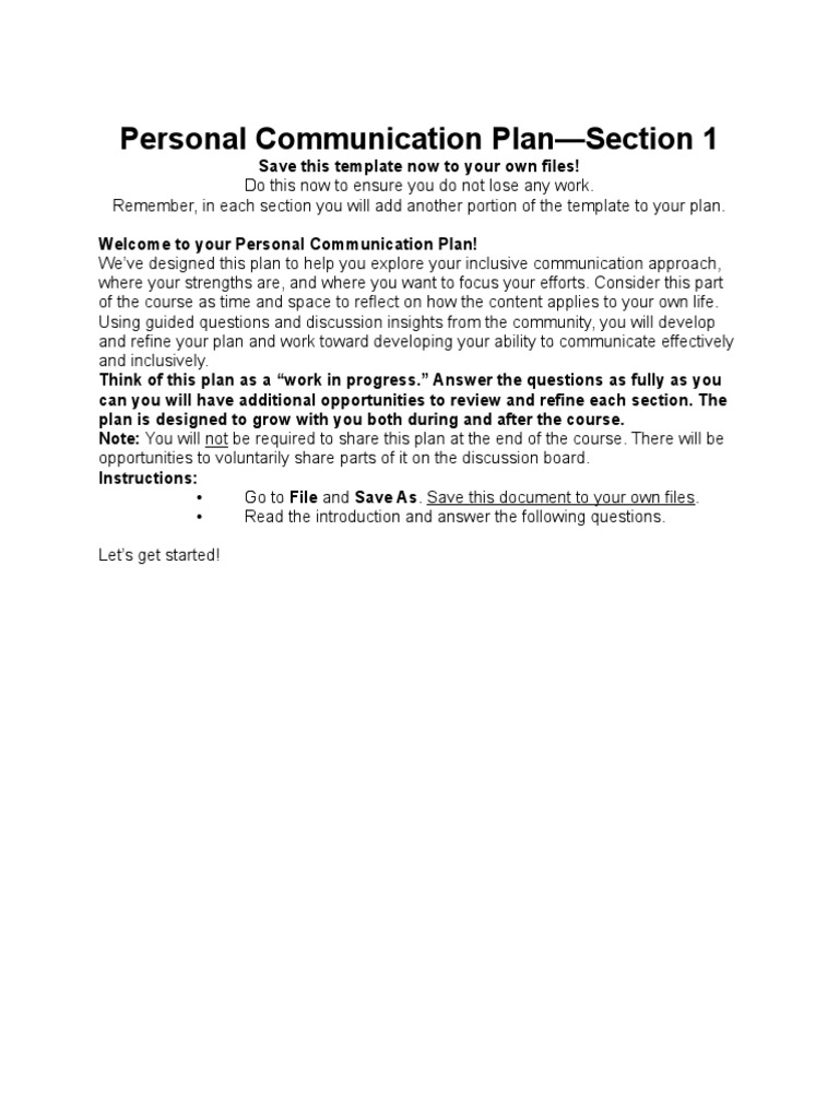 Personal_Communication_Plan_Section1 | PDF | Empowerment | Communication