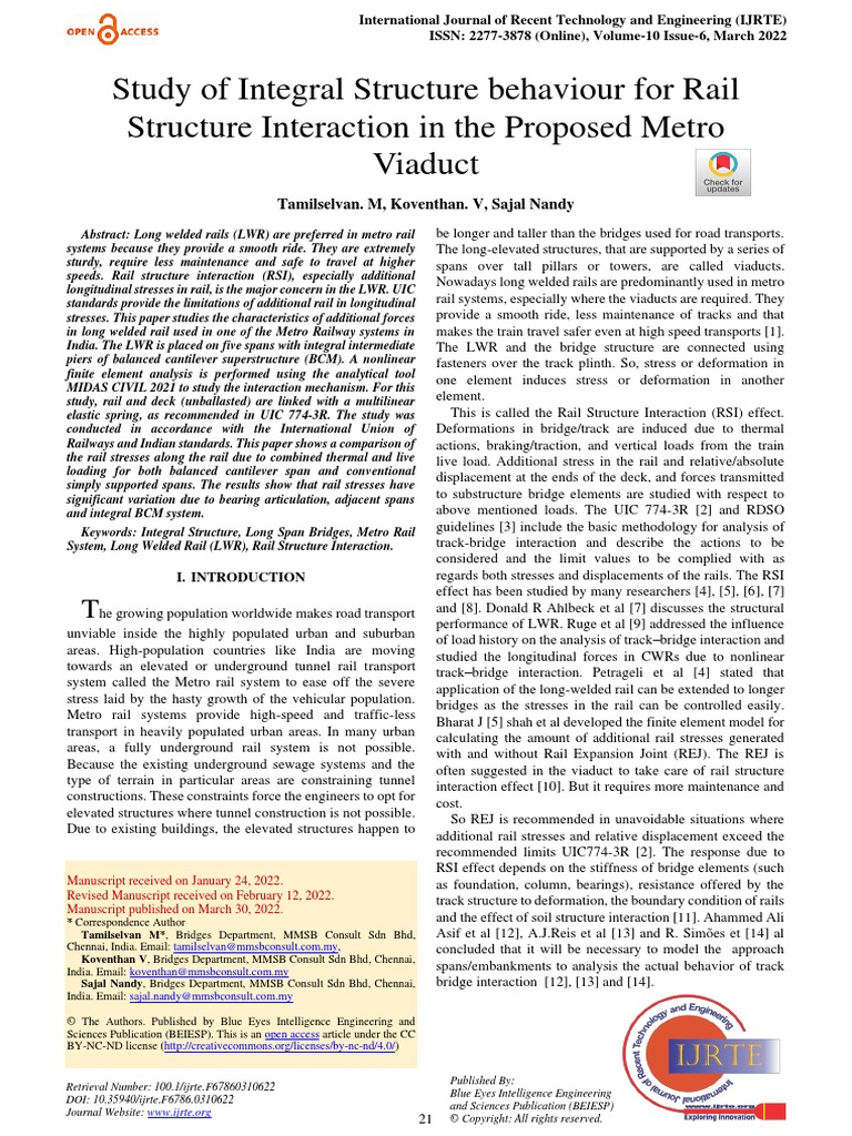 Study of Integral Structure Behaviour For Rail Structure Interaction in ...