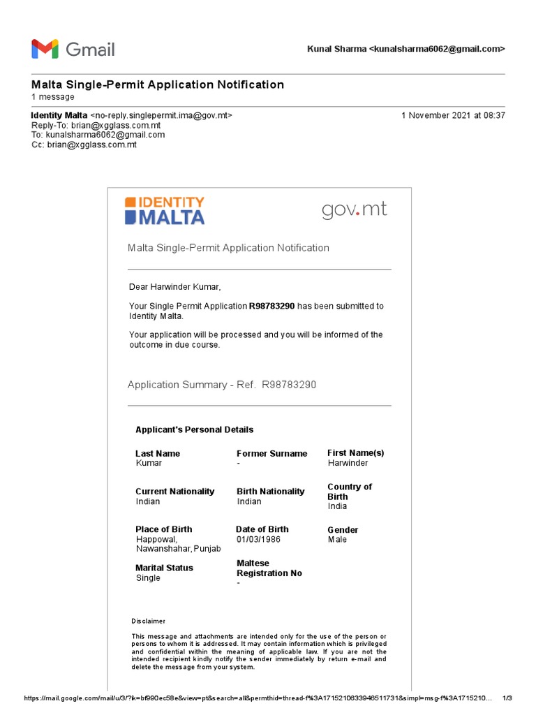 Malta Single-Permit Application Notification | PDF