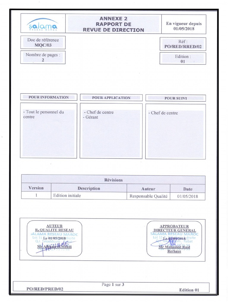 Rapport de La Revue de Direction | PDF