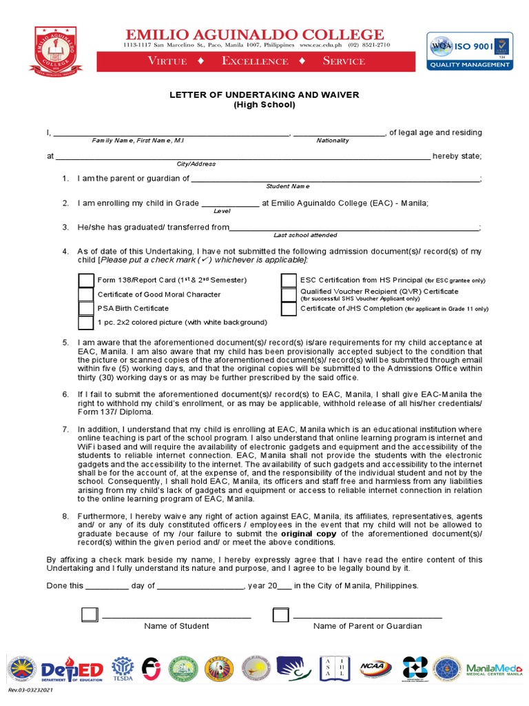 Student Enrollment Undertaking Letter | PDF | Internet