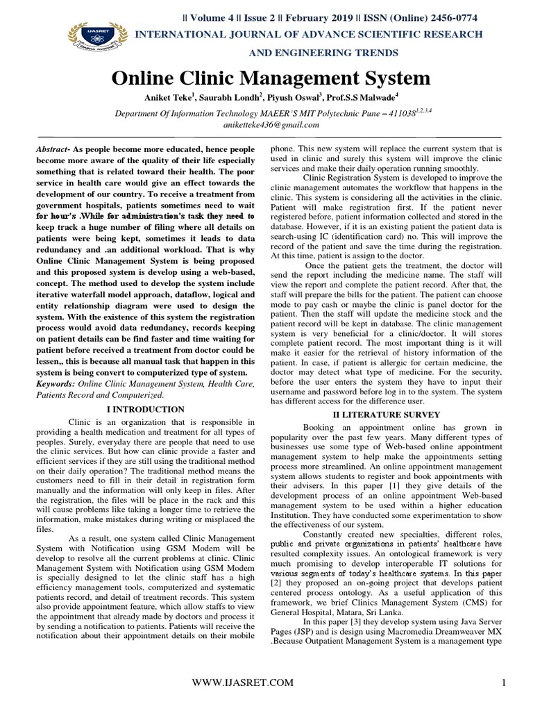 An Analysis of an Online Clinic Management System for Improving Patient ...