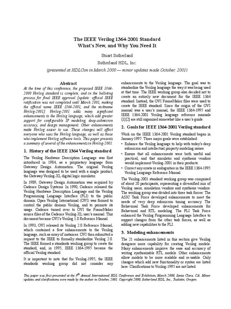 Verilog 2001 Paper | PDF | Array Data Structure | Parameter (Computer Programming)
