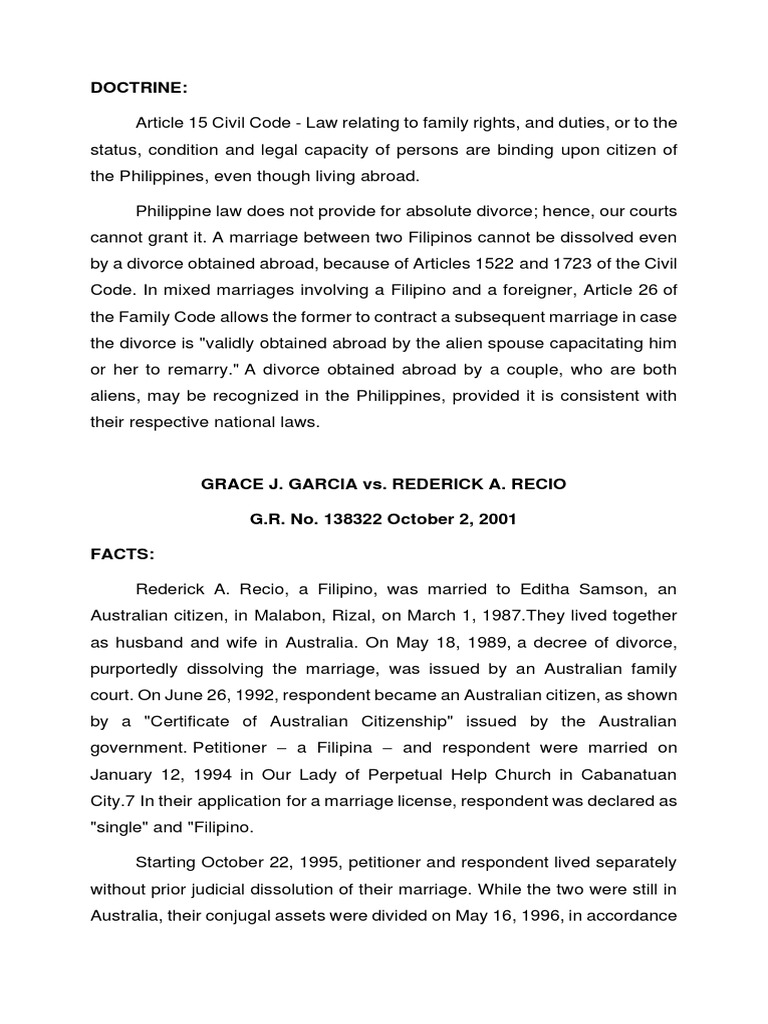 GRACE J. GARCIA-RECIO vs. REDERICK A. RECIO | PDF | Divorce | Marriage