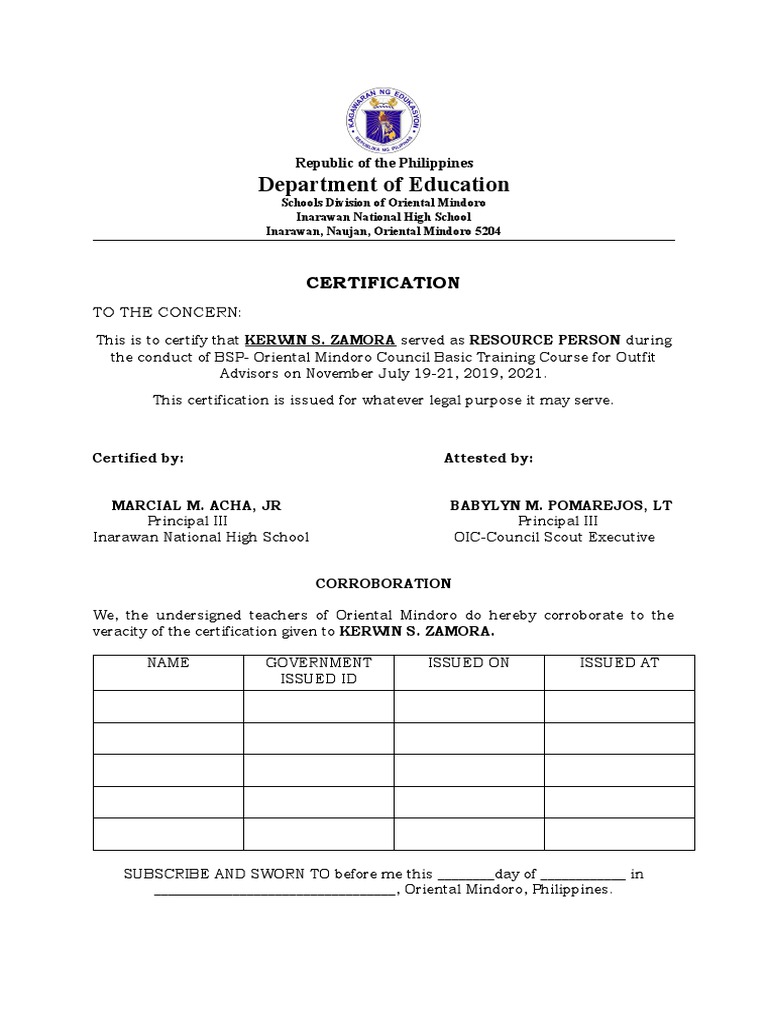 Department of Education: Certification | PDF