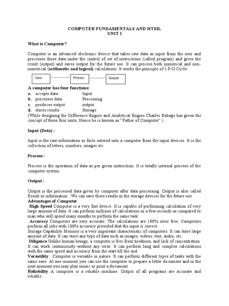 Computer Fundamentals and HTML | PDF | Random Access Memory | Computer Data Storage