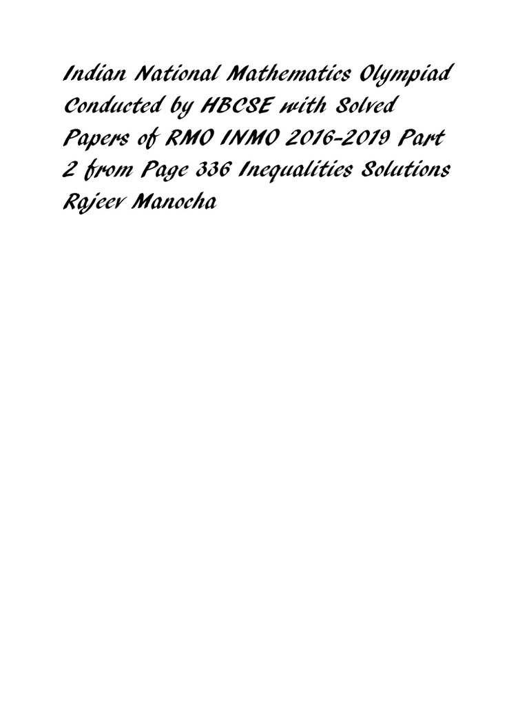 INMO & RMO Solved Papers 2016-2019 | PDF