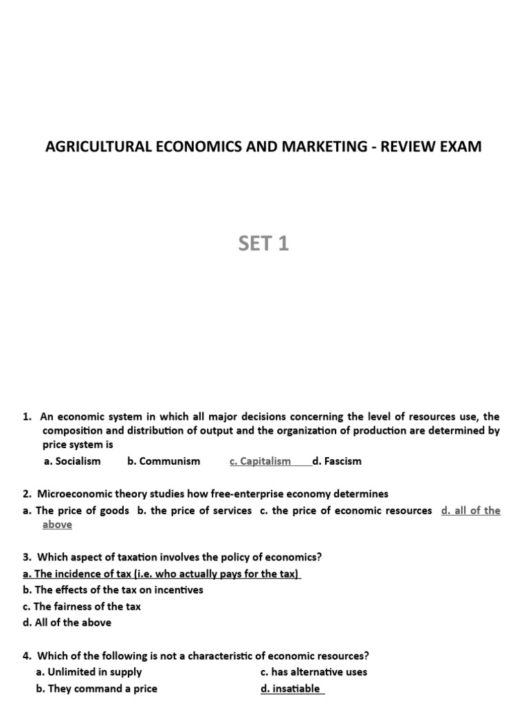 Agricultural Economics and Marketing - Review Exam | PDF | Cost Of Living | Money Supply