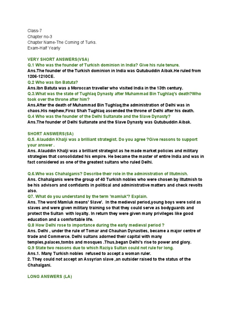 Class-7,Ch-3 -The coming of Turks | PDF