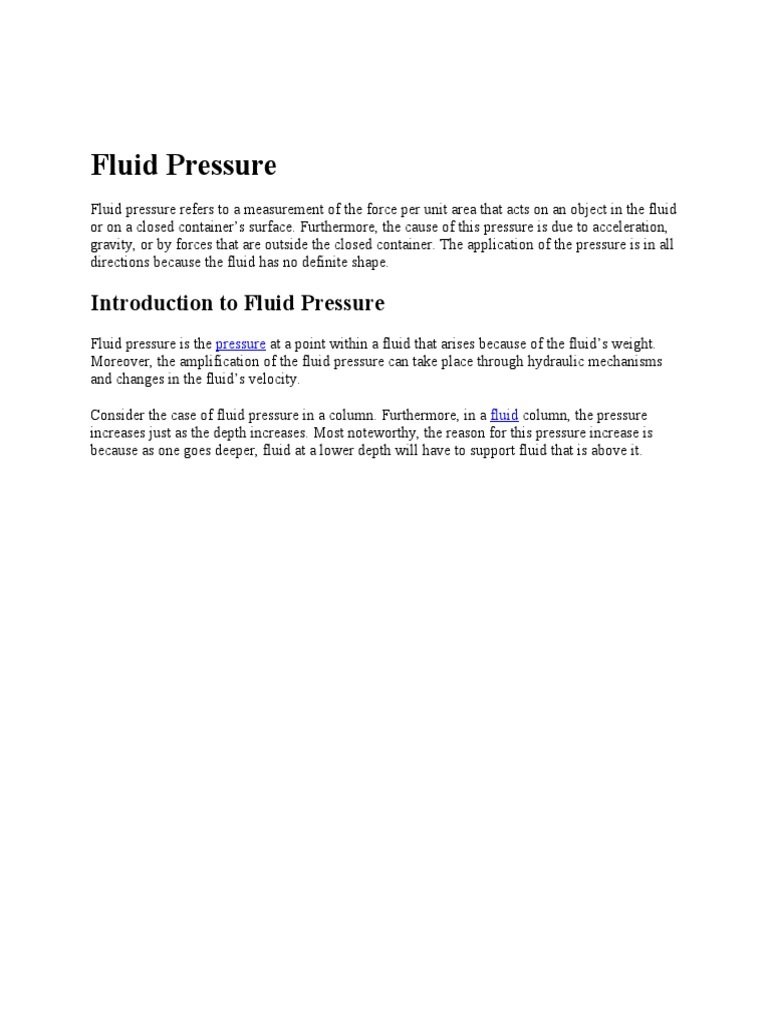 Introduction To Fluid Pressure | PDF