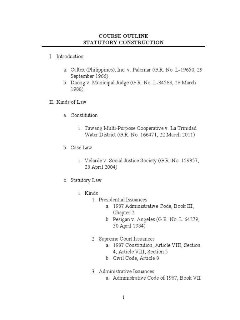 Statutory Construction Course Outline | PDF | Veto | Commission On ...