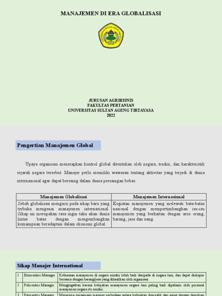 Manajemen Di Era Globalisasi | PDF