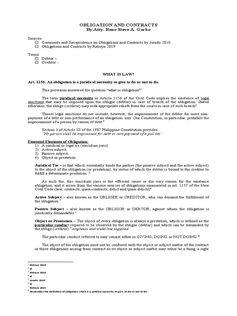 Obligation and Contracts | PDF | Law Of Obligations | Contractual Term