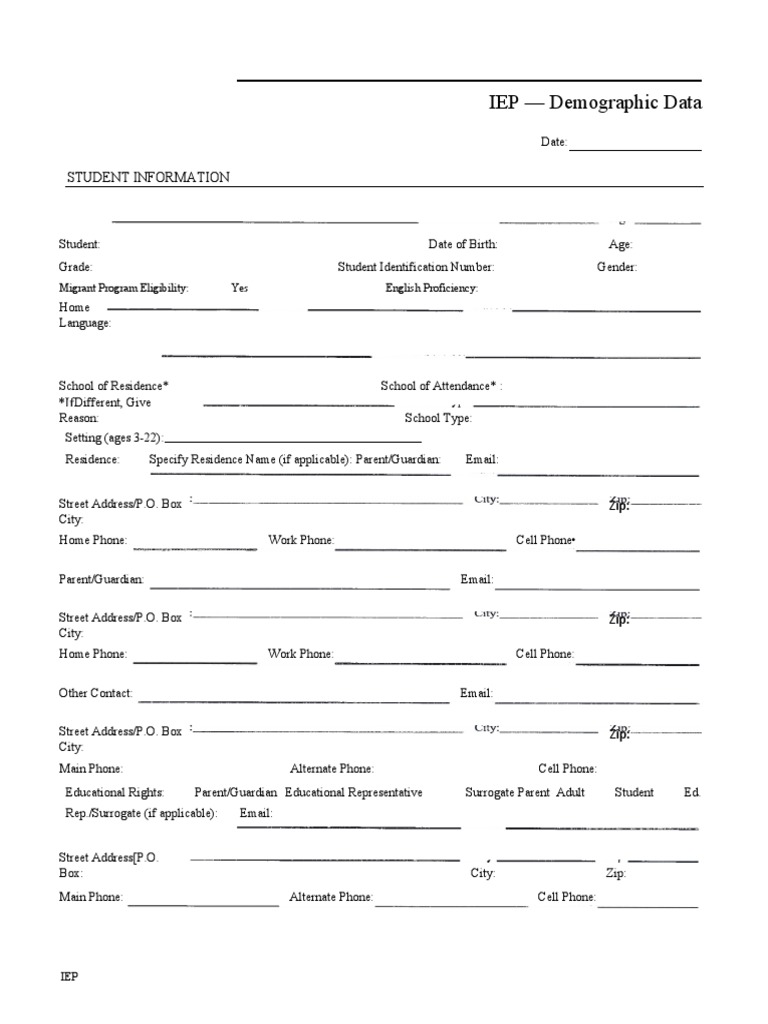 IEP - Demographic Data: Student Information | PDF | Individualized ...