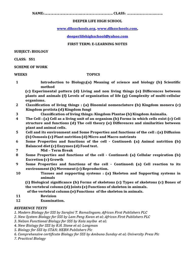 Biology SS1 1ST Term E-Notes | PDF | Experiment | Cell (Biology)