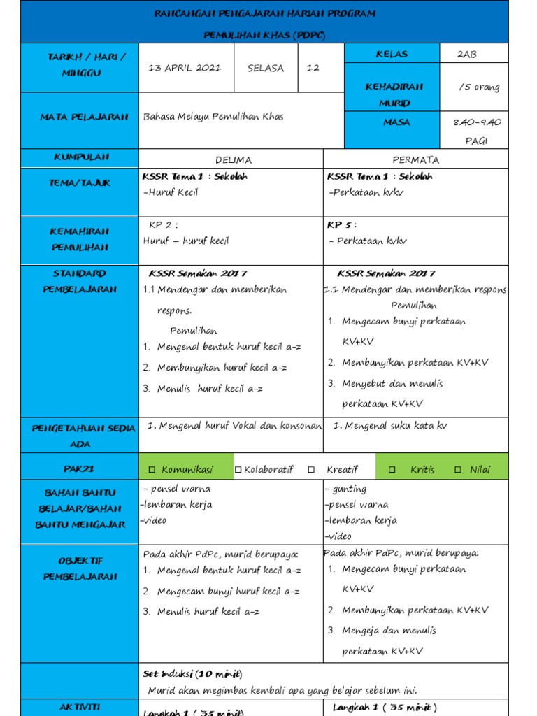 BM Tahun 2 KVKV N Huruf 13 April Isnin | PDF