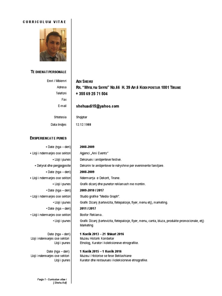Adi Shehu - CV Shqip | PDF