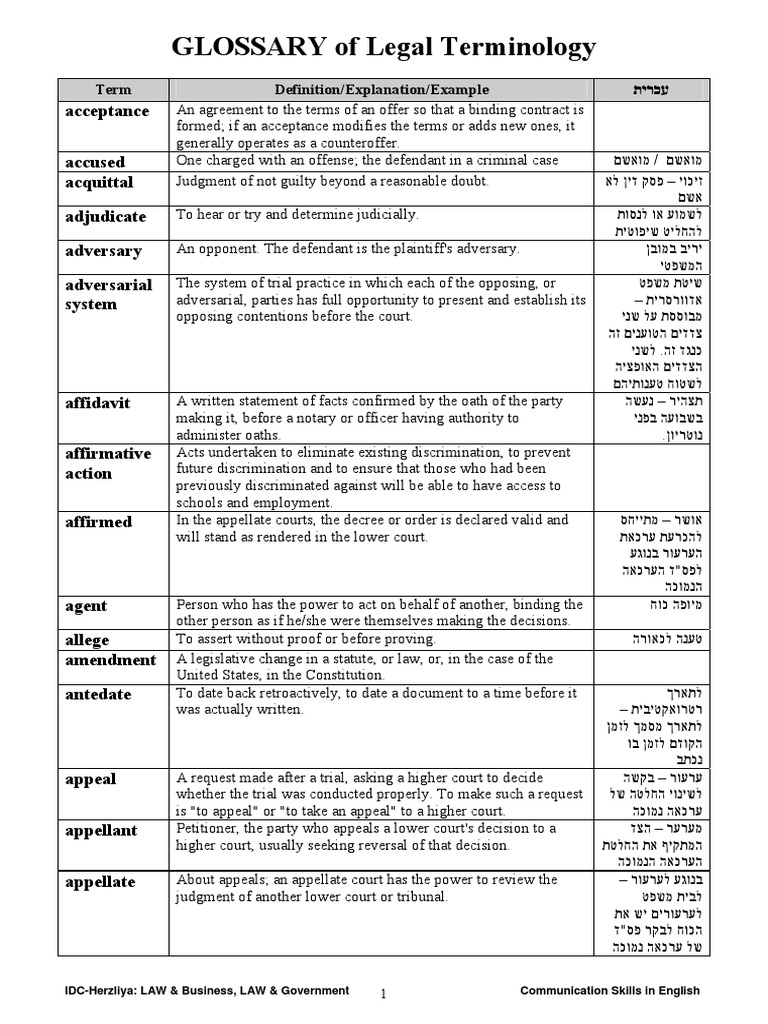 Legal Terminology Glossary PDF | PDF | Lawsuit | Judiciaries