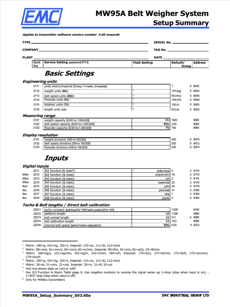 MW95A Belt Weigher System: Setup Summary | PDF | Subroutine ...