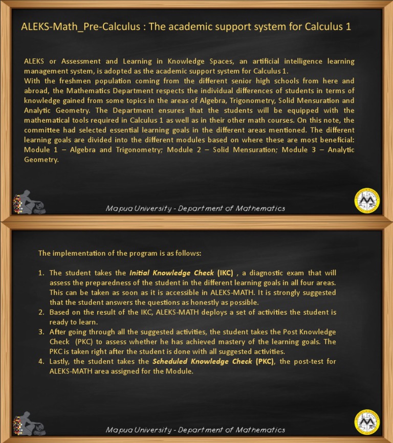 ALEKS-Math - Pre-Calculus: The Academic Support System For Calculus 1 | PDF