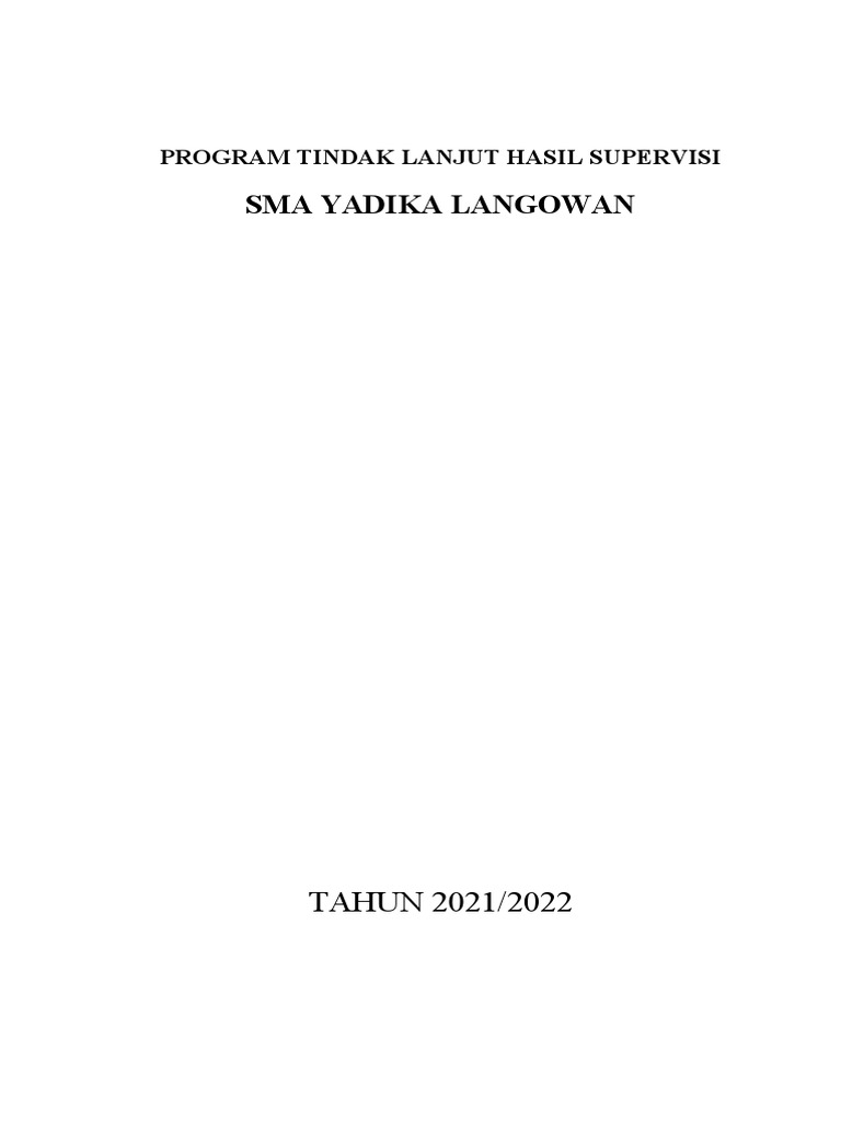 Program Tindak Lanjut Supervisi Sma Tahun 2021-2022 | PDF