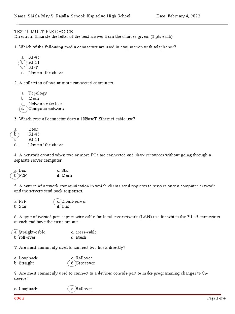 COC2 Exam Pajalla | PDF | Computer Network | Router (Computing)