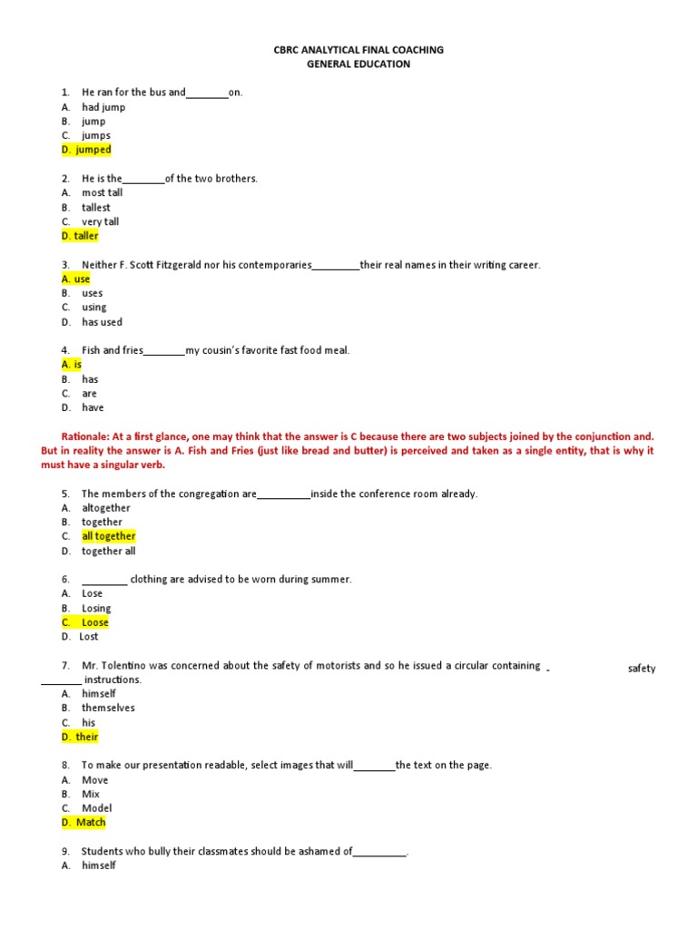 CBRC Analytical Final Coaching General Education | PDF | Apsis | Kilogram