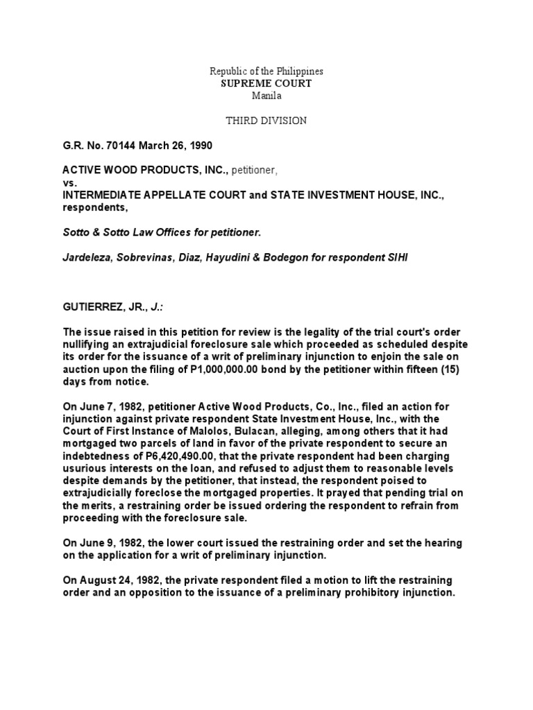 Jurisprudence For Extrajudicial Foreclosure | PDF | Injunction ...