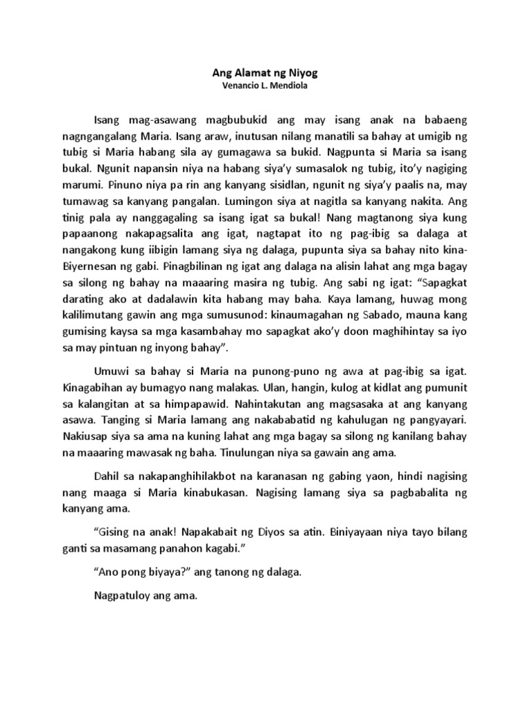 Ang Alamat NG Niyog | PDF