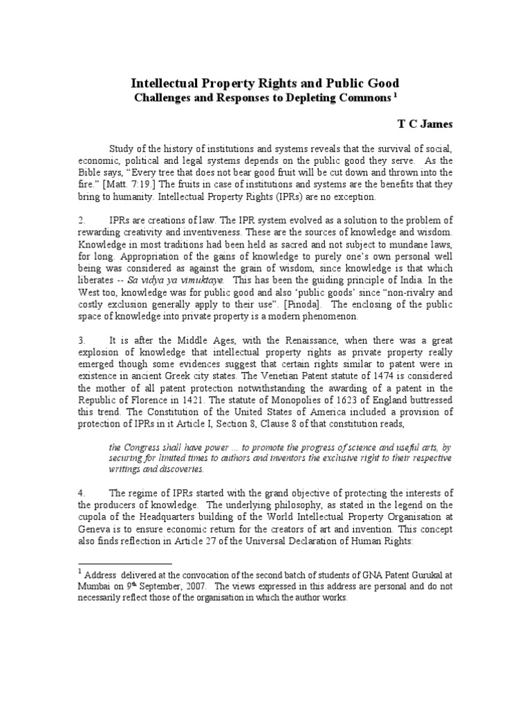IPR Public Good | PDF | Intellectual Property | Public Good