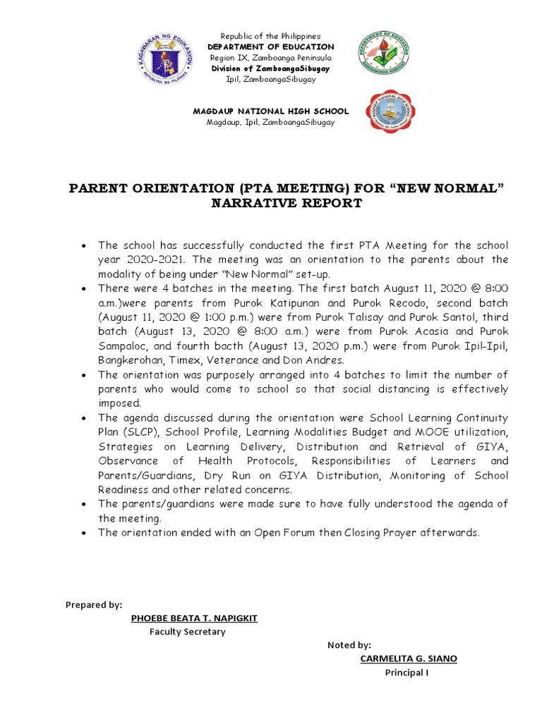 Magdaup High School PTA Meeting Report | PDF