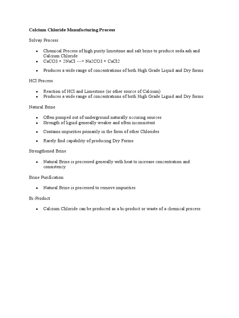 Calcium Chloride Manufacturing Process | PDF | Hydrochloric Acid ...