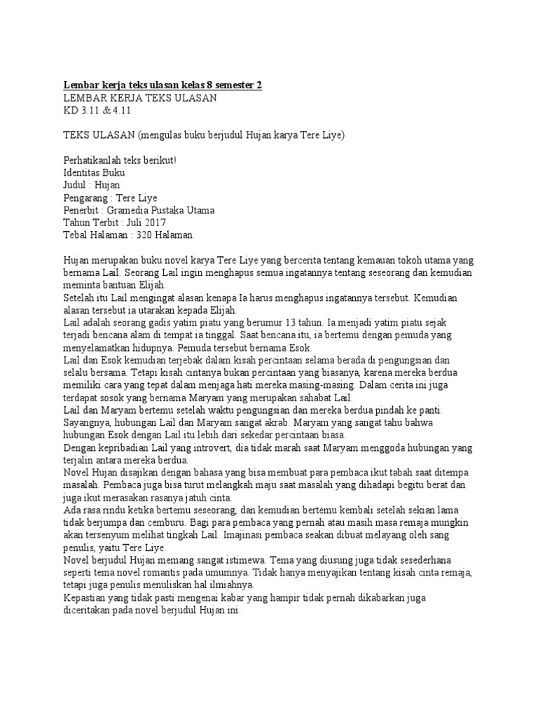 Lembar Kerja Teks Ulasan Kelas 8 Semester 2 | PDF | Fiksi Umum