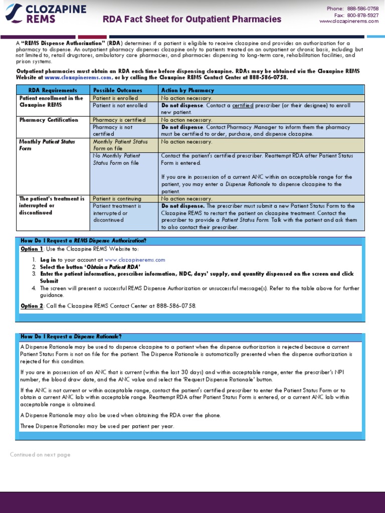 Clozapine REMS RDA Guide for Pharmacies | PDF | Pharmacy | Clozapine