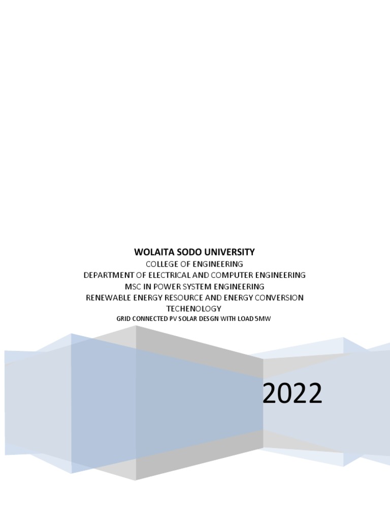 Design Of A 5mw Grid Connected Pv Solar Plant For Wolayita Sodo University Component Sizing