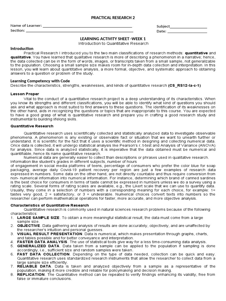 Name of Learner: Section: Subject Date:: Practical Research 2 ...