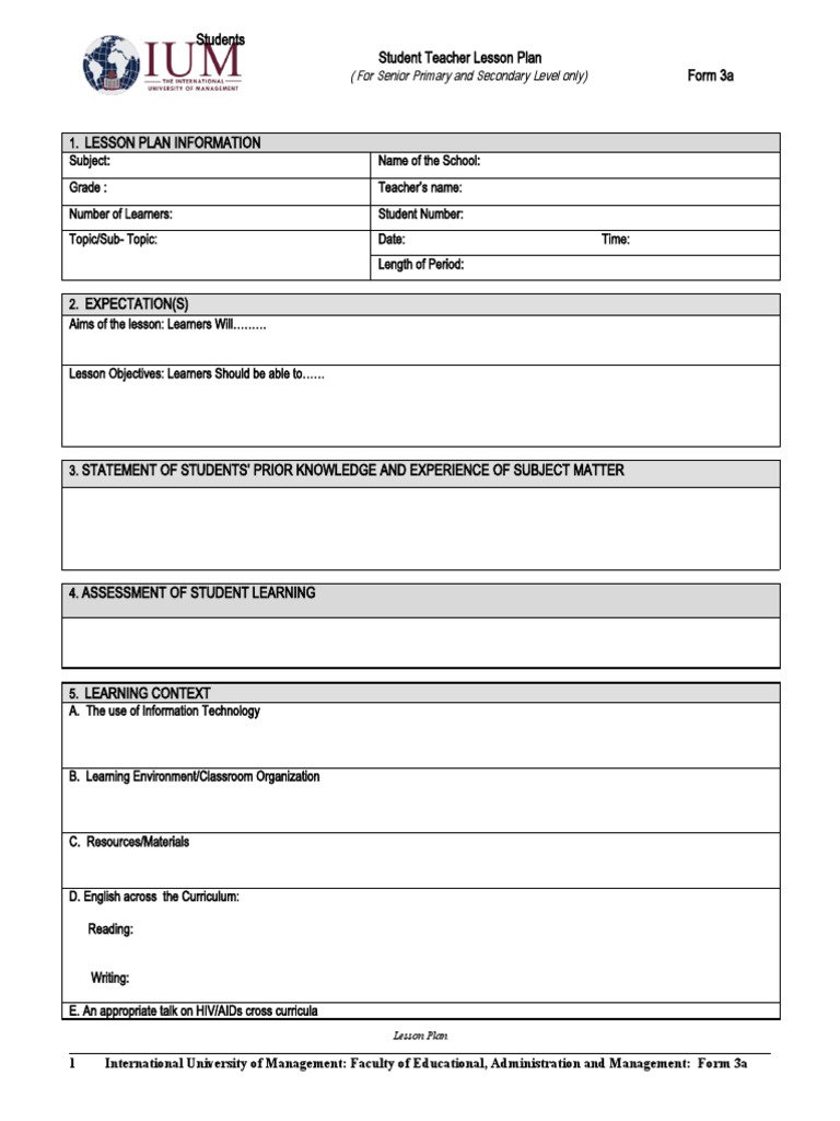 Secondary Level Lesson Plan Template | PDF | Career & Growth