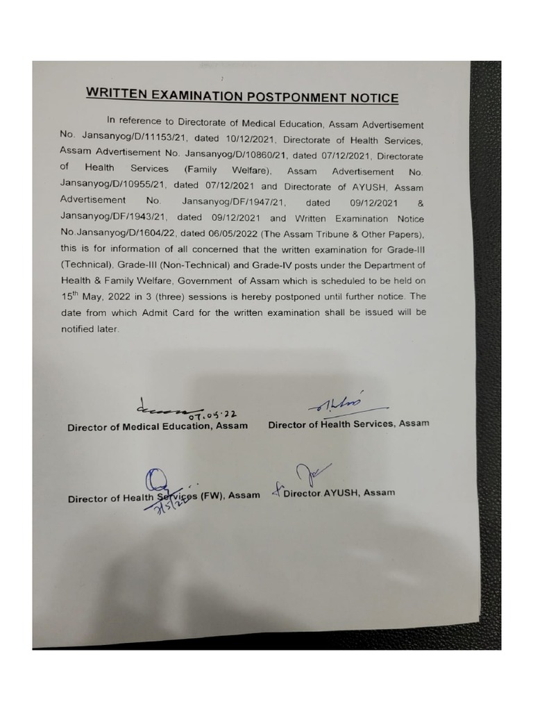 Written Examination of Grade-Iiitech. Non Tech. Grade-IV Posts Postponement Notice | PDF