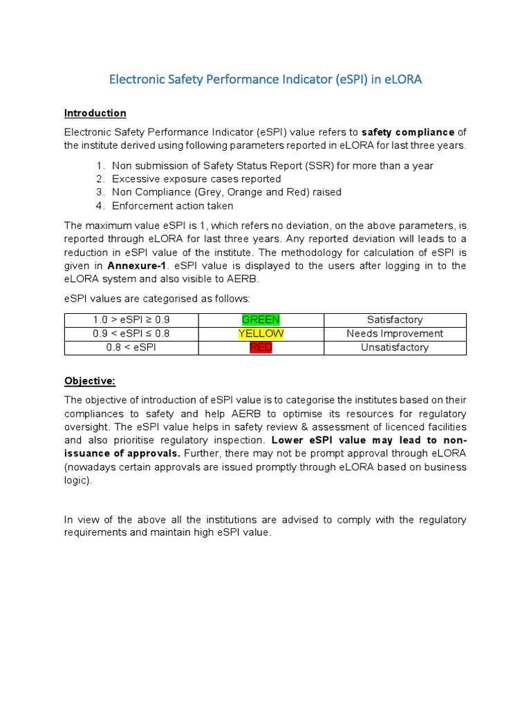 Electronic Safety Performance Indicator (eSPI) in eLORA | PDF | Technology & Engineering