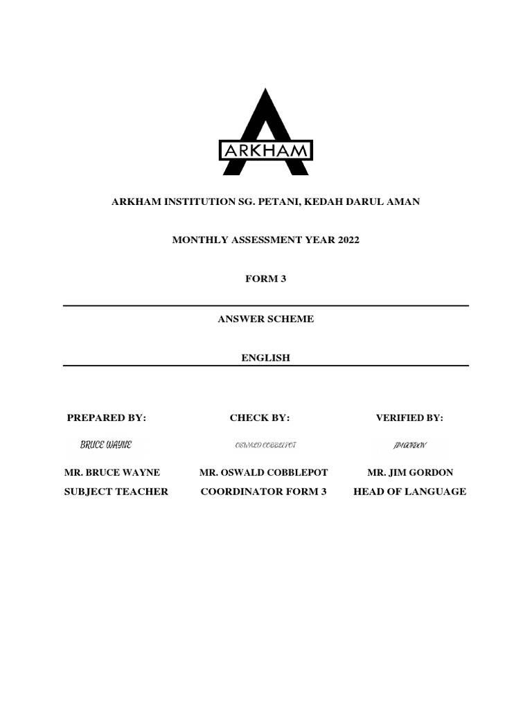 Answer Scheme | PDF | Verb | Grammar
