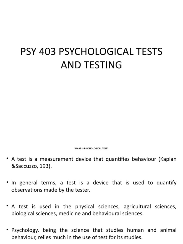 Psy 403 Psychological Tests and Testing | PDF | Psychological Testing ...