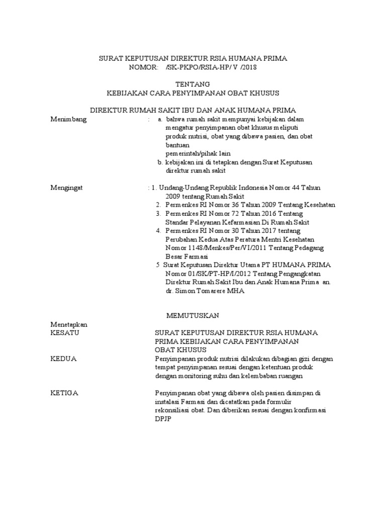 Contoh SK Pengelolaan Obat Atau Produk Yang Memerlukan Penanganan ...