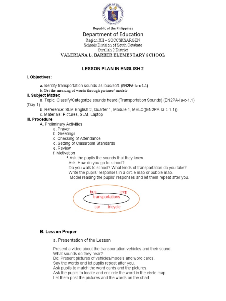 Department of Education: Valeriana L. Barber Elementary School Lesson ...